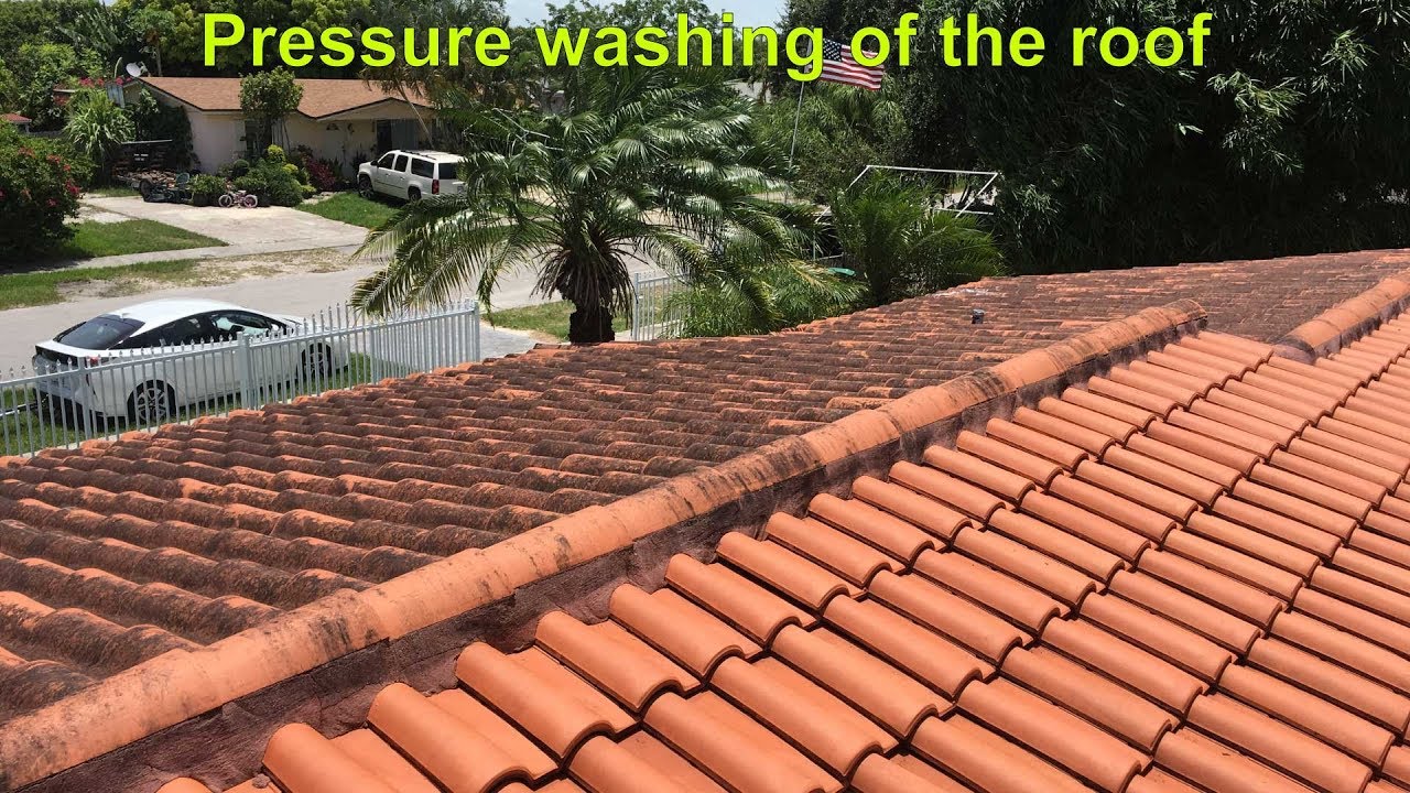 Pressure washing of the roof in Homestead, Florida - YouTube