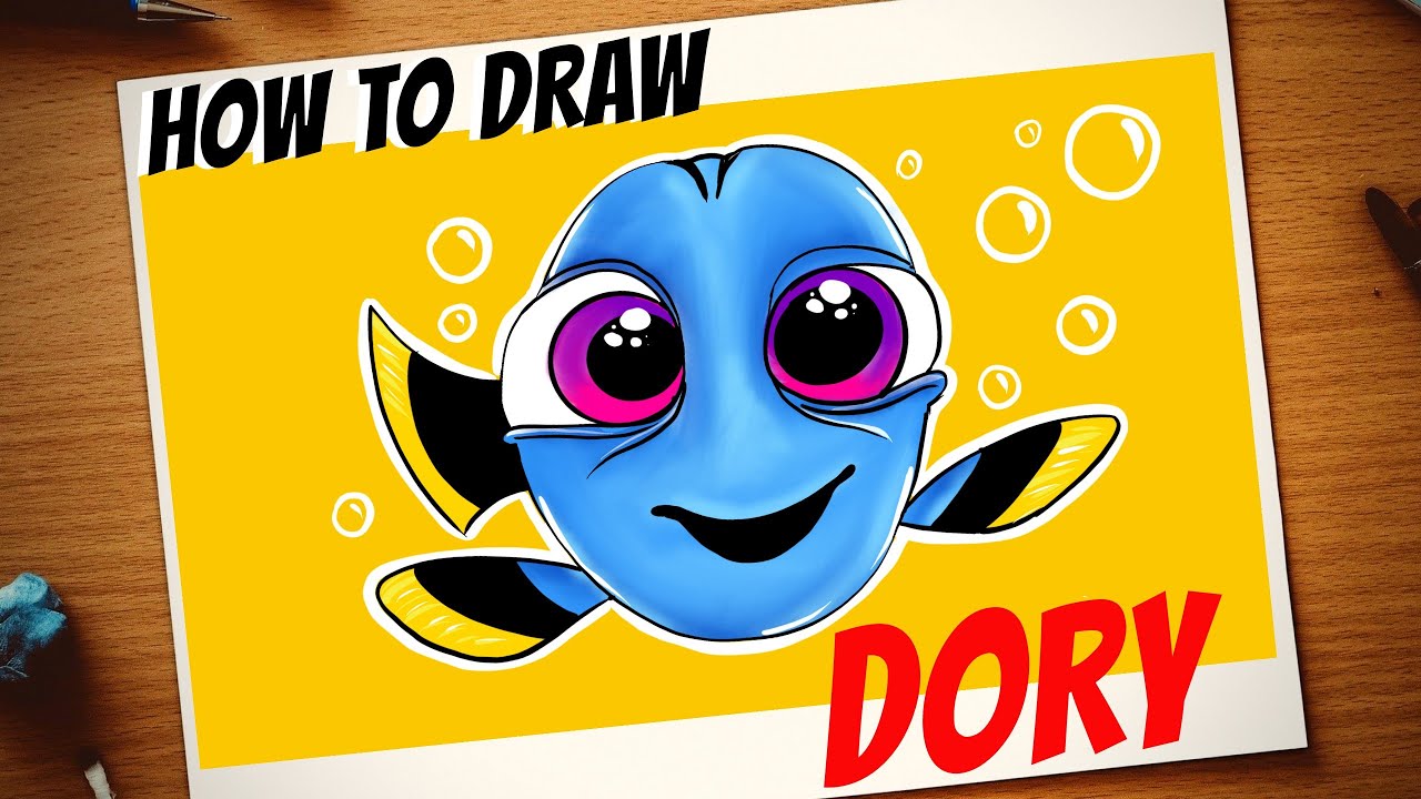 How to draw Dory the fish | Finding the dory Disney movie drawing for ...