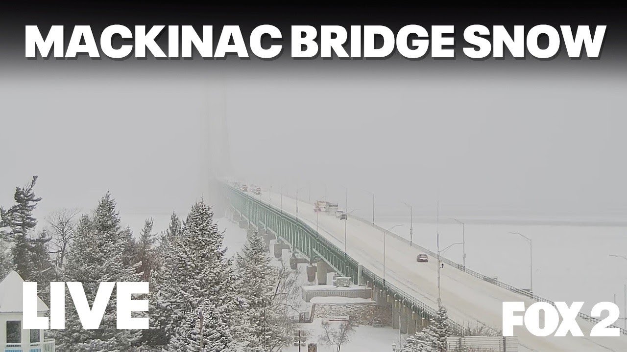LIVE Mackinac Bridge cam as snow blankets northern Michigan - YouTube