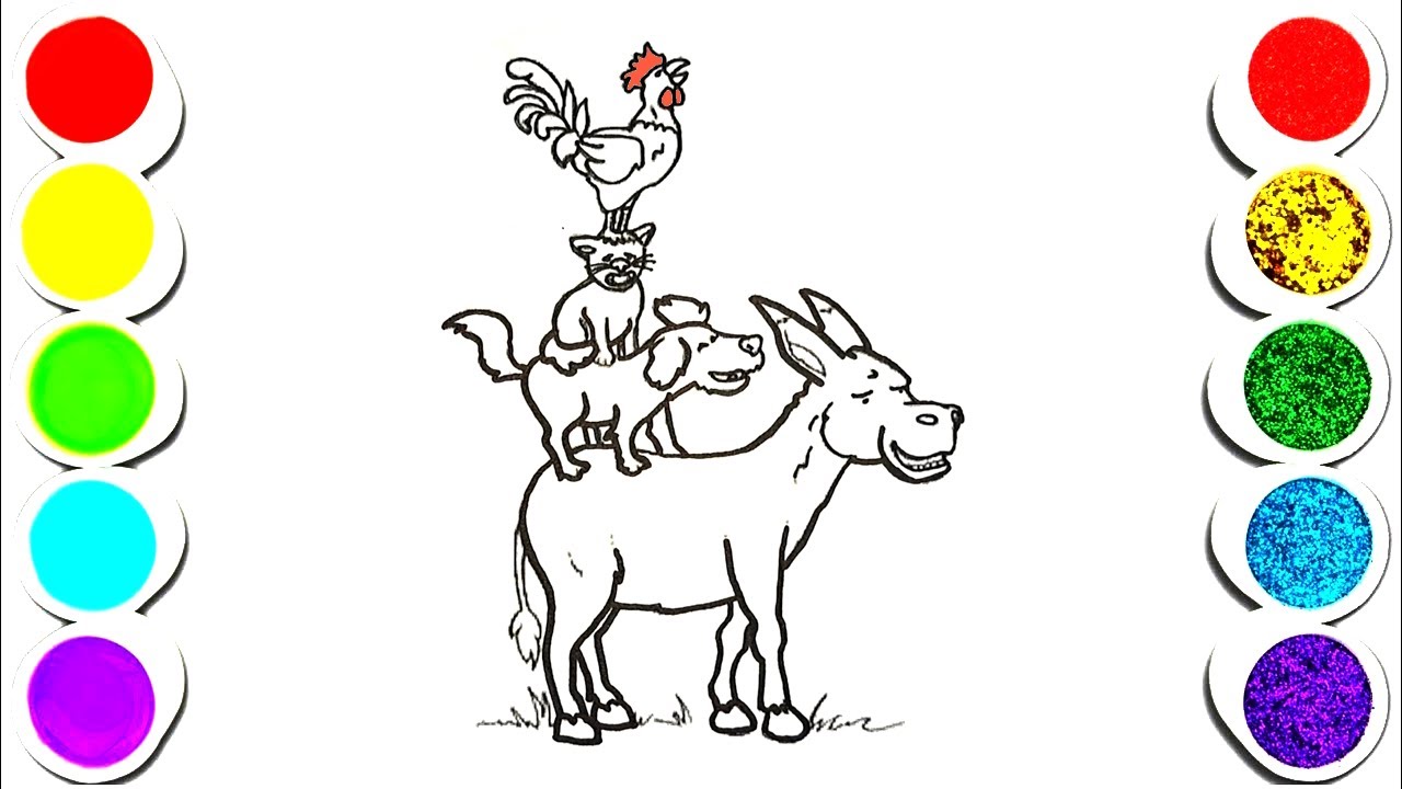 The Bremen Town Musicians Painting and Coloring for Kids, Toddlers Easy ...