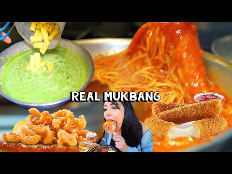 REAL MUKBANG CHEESY MOZZARELLA STICKS, STICKY SPAGHETTI SOUNDS, CRISPIEST CAESAR SALAD (NO TALKING)