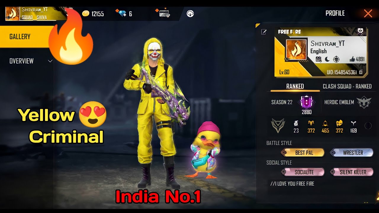 Free Fire Yellow Criminal Player UID(ID) - para SAMSUNG A3,A5,A6,A7,J2 ...
