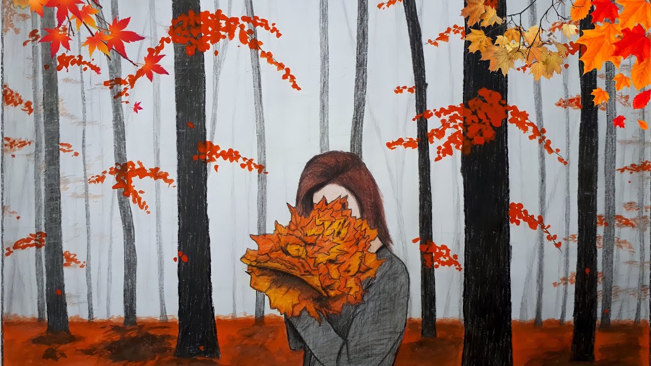 AUTUMN Season Drawing, Step by step #7 / KUZ FASLI MANZARASINI CHIZISH ...