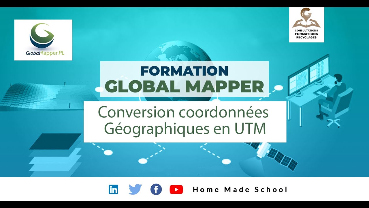 Conversion de coordonnées Géographiques en UTM dans Global Mapper - YouTube