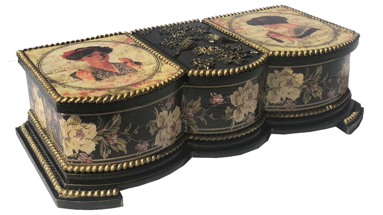 DIY DECOUPAGE JEWELLERY BOX WITH PRINTED PAPER / DECOUPAGE ON WOODEN ...