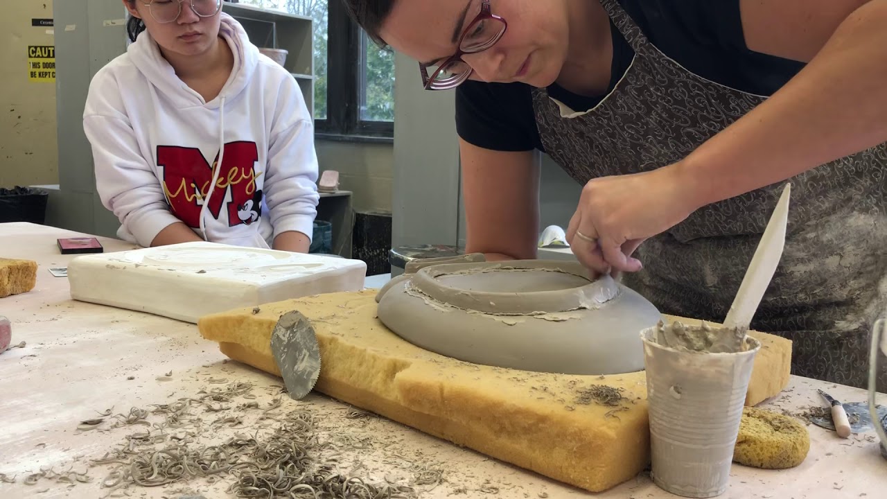 Adding a foot ring to a slab built platter, part II - YouTube