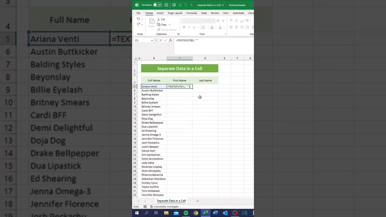 Separate Data In Cell In MS Excel Textsplit Fomula viral microsoft computer ytshorts Separate Data In Cell In MS Excel Textsplit Fomula viral microsoft computer ytshorts