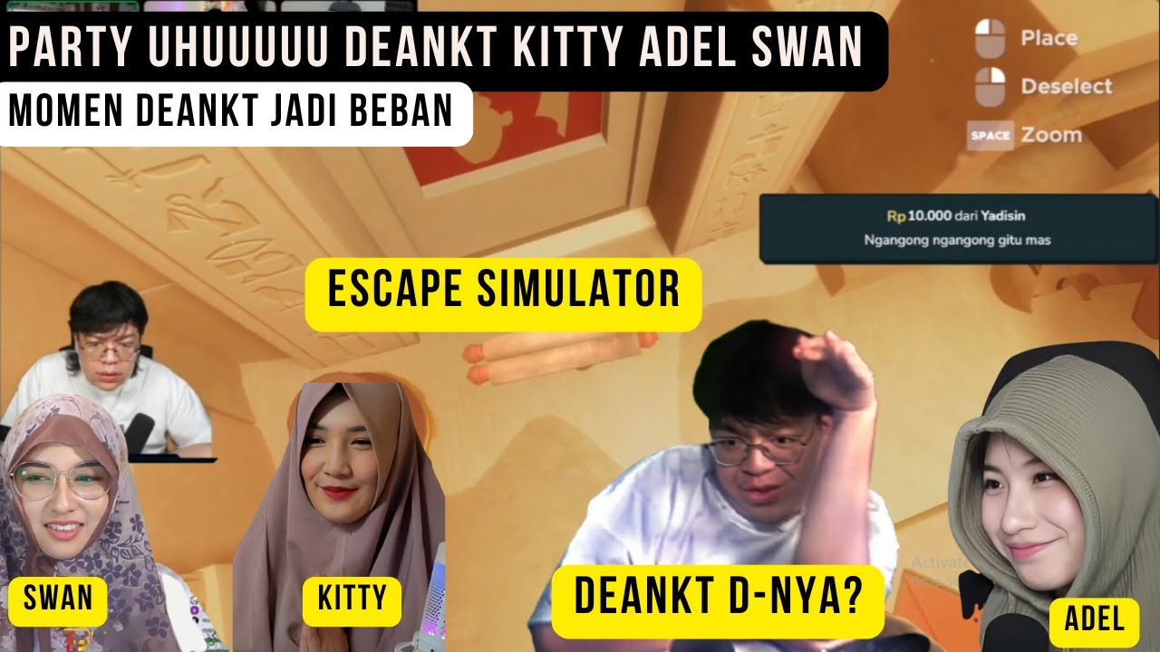 party uhuuu denakt adel swan kitty main escape simulator ! momen deankt jadi beban - YouTube