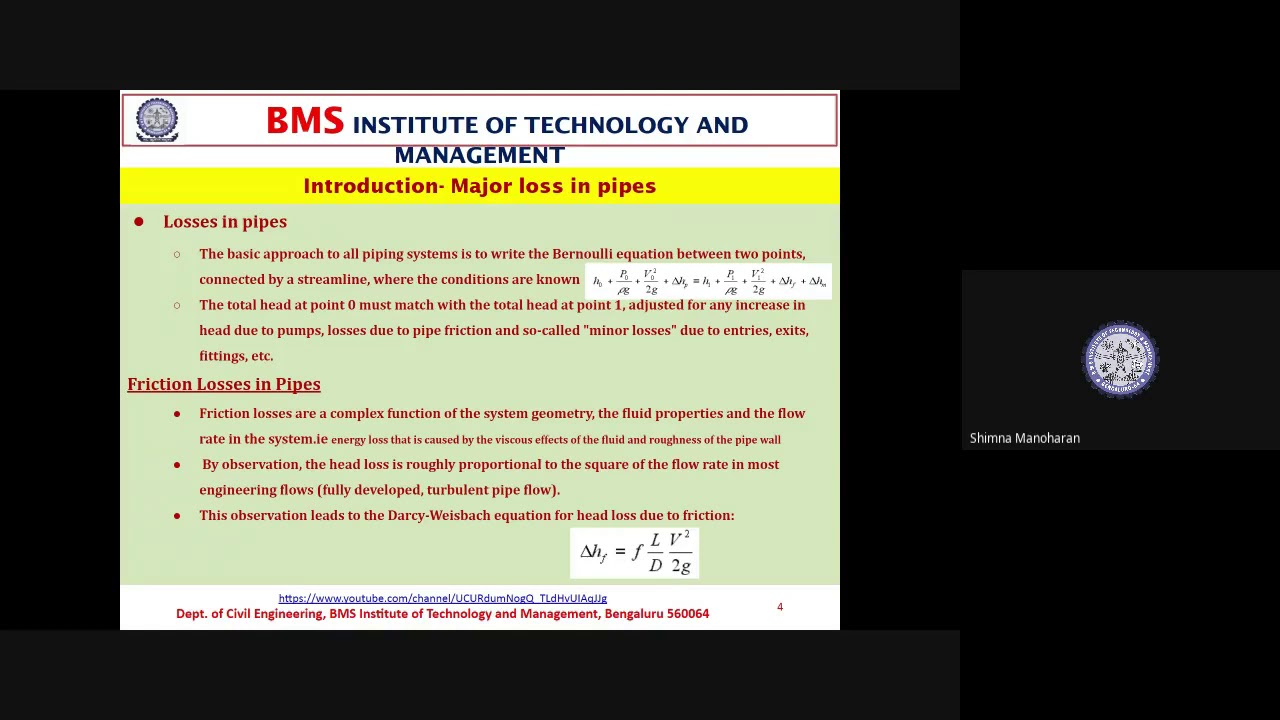 BMSIT CIVIL FM Lab Concept Major Losses in Pipes - YouTube