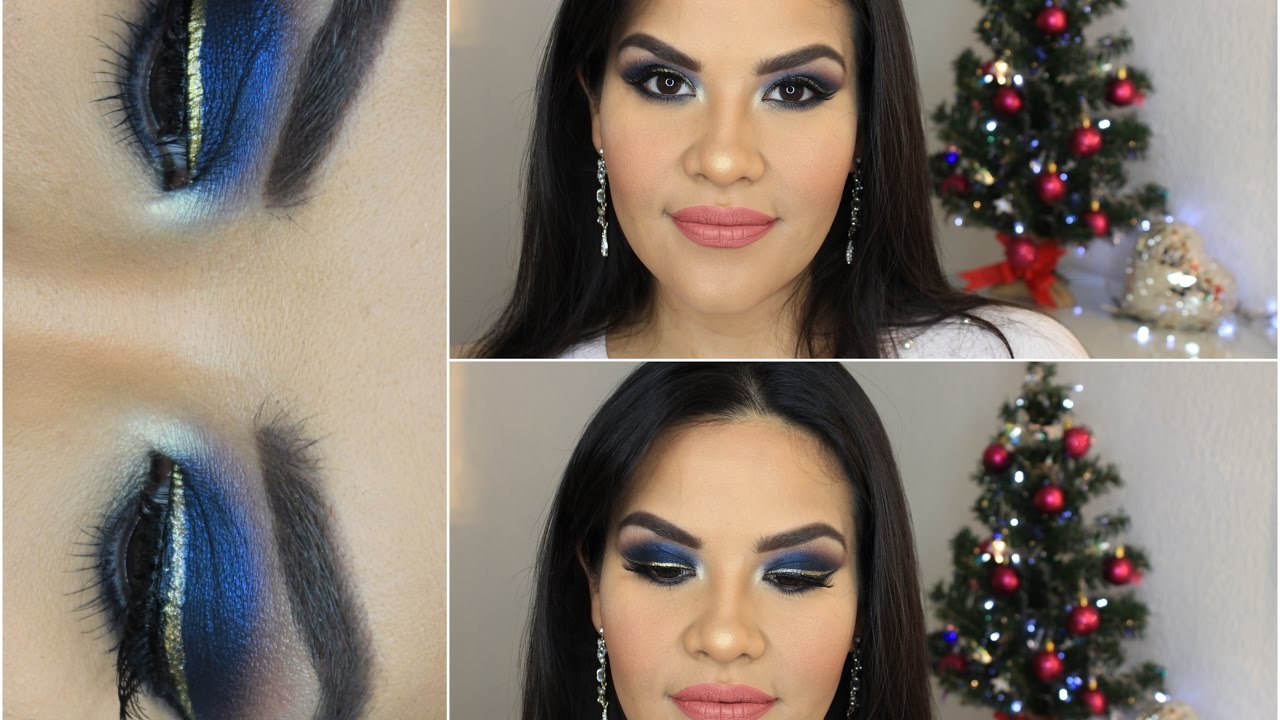 Maquillaje Ahumado Azul con Dorado Bissu/ Navidad 2016| Mytzi Cervantes ...