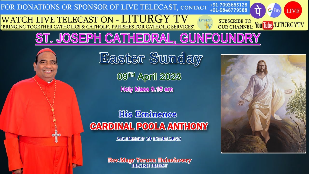 Cardinal Poola Anthony | Easter Sunday Holy Mass 9.15am | St. Joseph ...