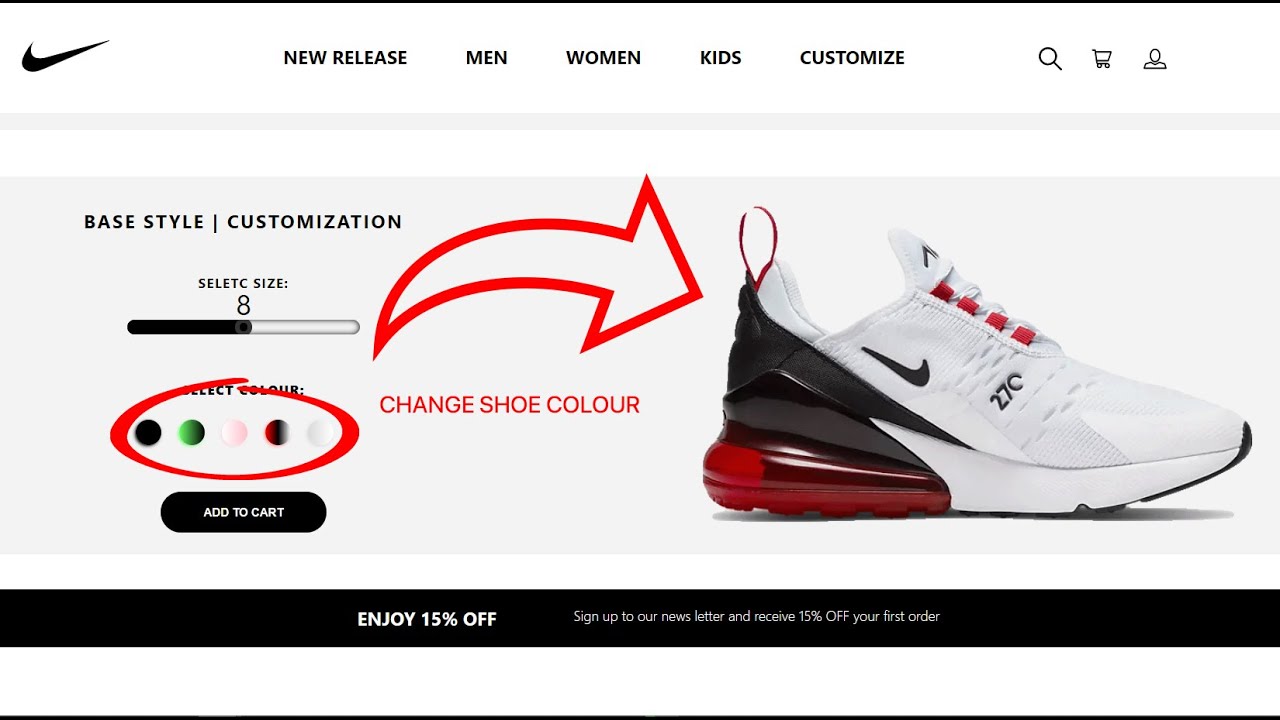 Nike landing page 06 - change shoe colour with alpine (HTML / CSS ...
