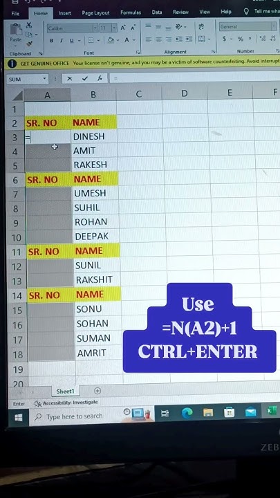 Unique Concept Serial Number #youtubeshorts #exceltech #expert #motivation #reel#computer #reels ...