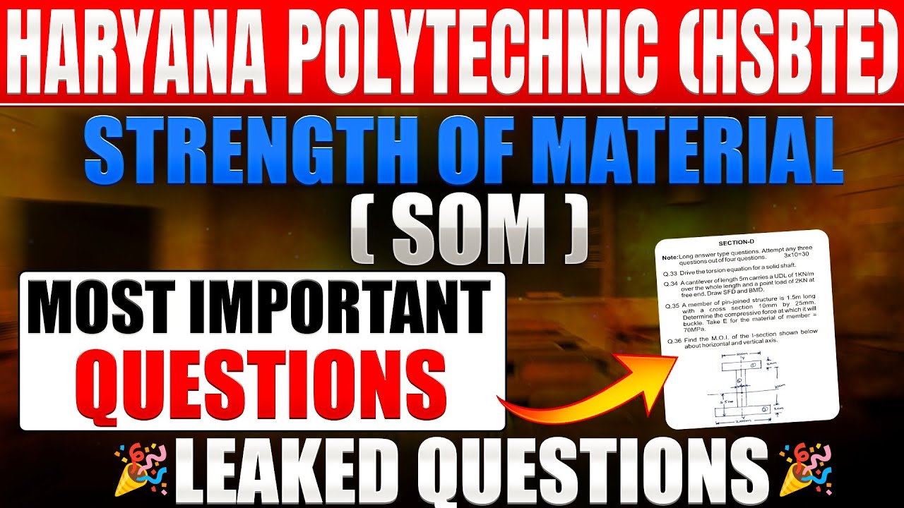 Strength Of Material ( SOM ) most important Questions ll SOM Important ...