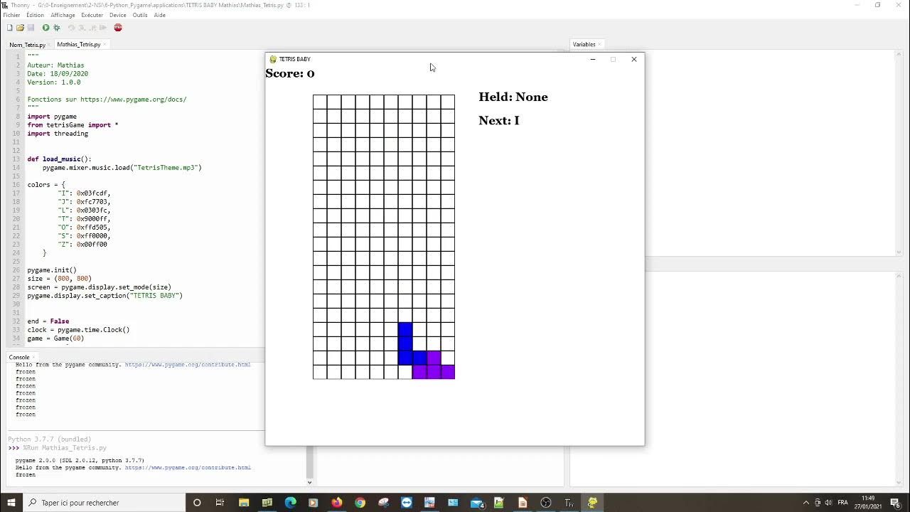 Jeu Tétris en langage python - YouTube