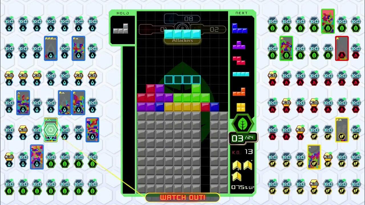 after getting 10 K.O's on green team my tetris line clear sends 10 ...