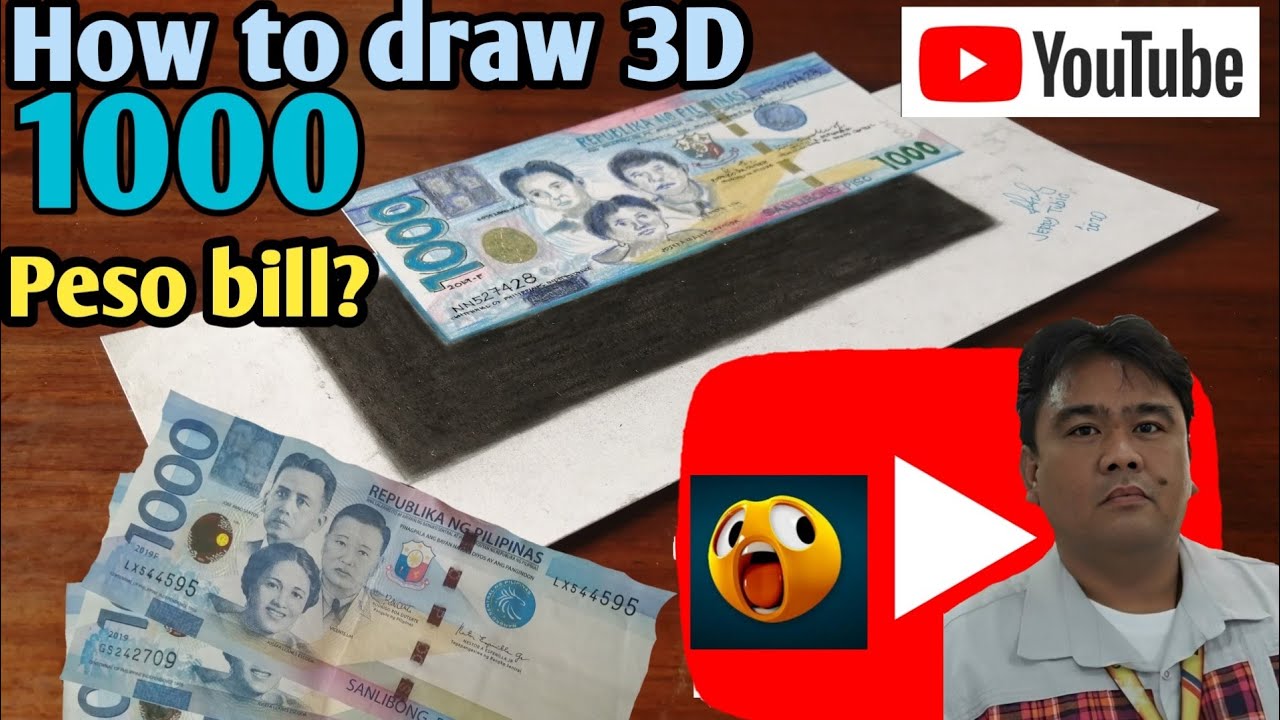 How to draw 3D 1000 peso bill - YouTube