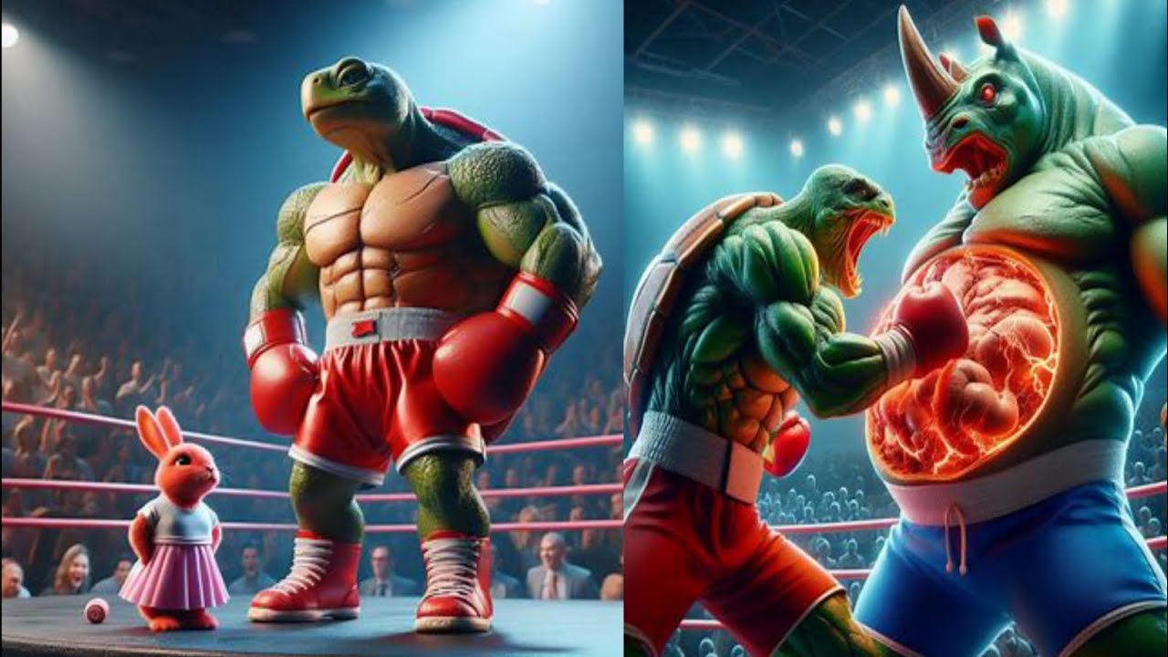 A muscular turtle kicking face the muscular green Rhino - YouTube