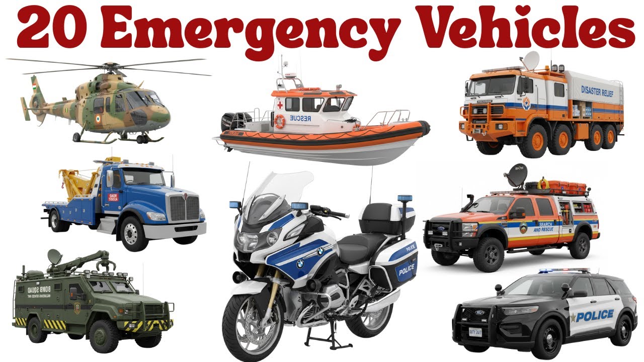 Emergency Vehicles Name for Kids | Fire Truck, Rescue Trucks and ...