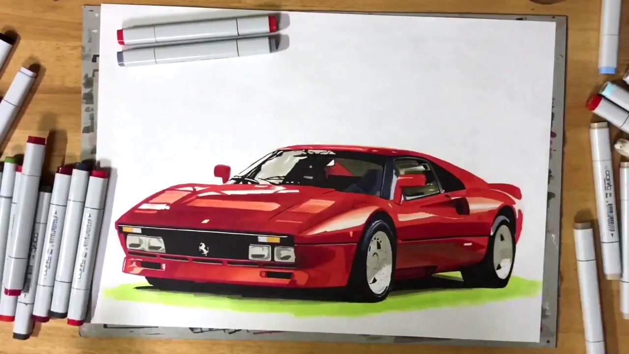 【車絵】【Car Drawing 】 Ferrari 288 GTO Drawing 車イラスト - YouTube