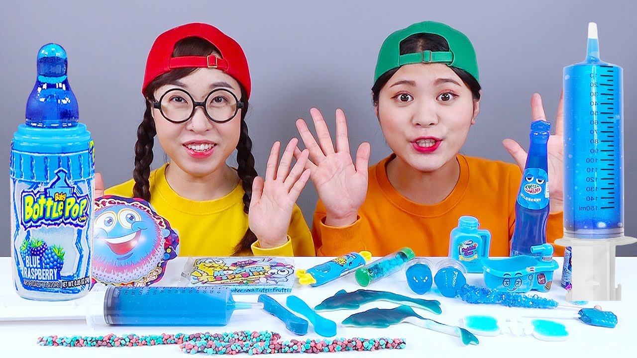 Jeli Makanan Penutup Makanan Biru Mukbang DONA - YouTube