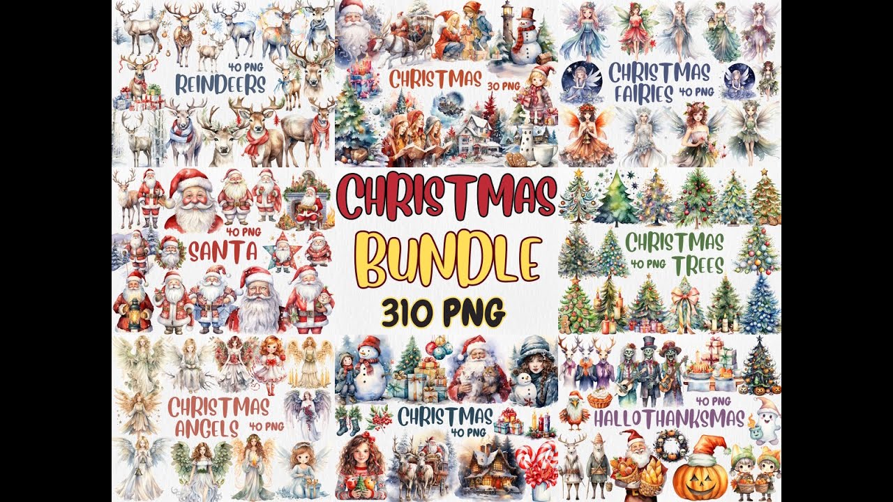 Watercolor Christmas Mega Clipart Bundle - YouTube