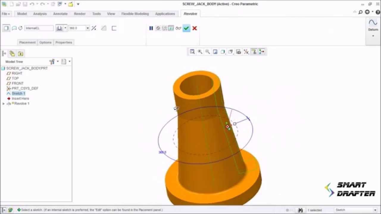 Modeling of Screw Jack in Creo 3.0 software - Part-1 Body - YouTube