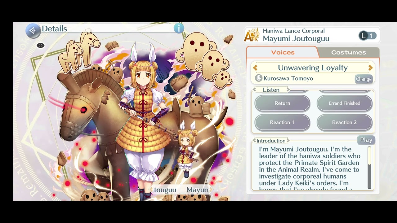 Touhou Lost Word Mayumi (L1) Voicelines (Unwavering Loyalty) - YouTube