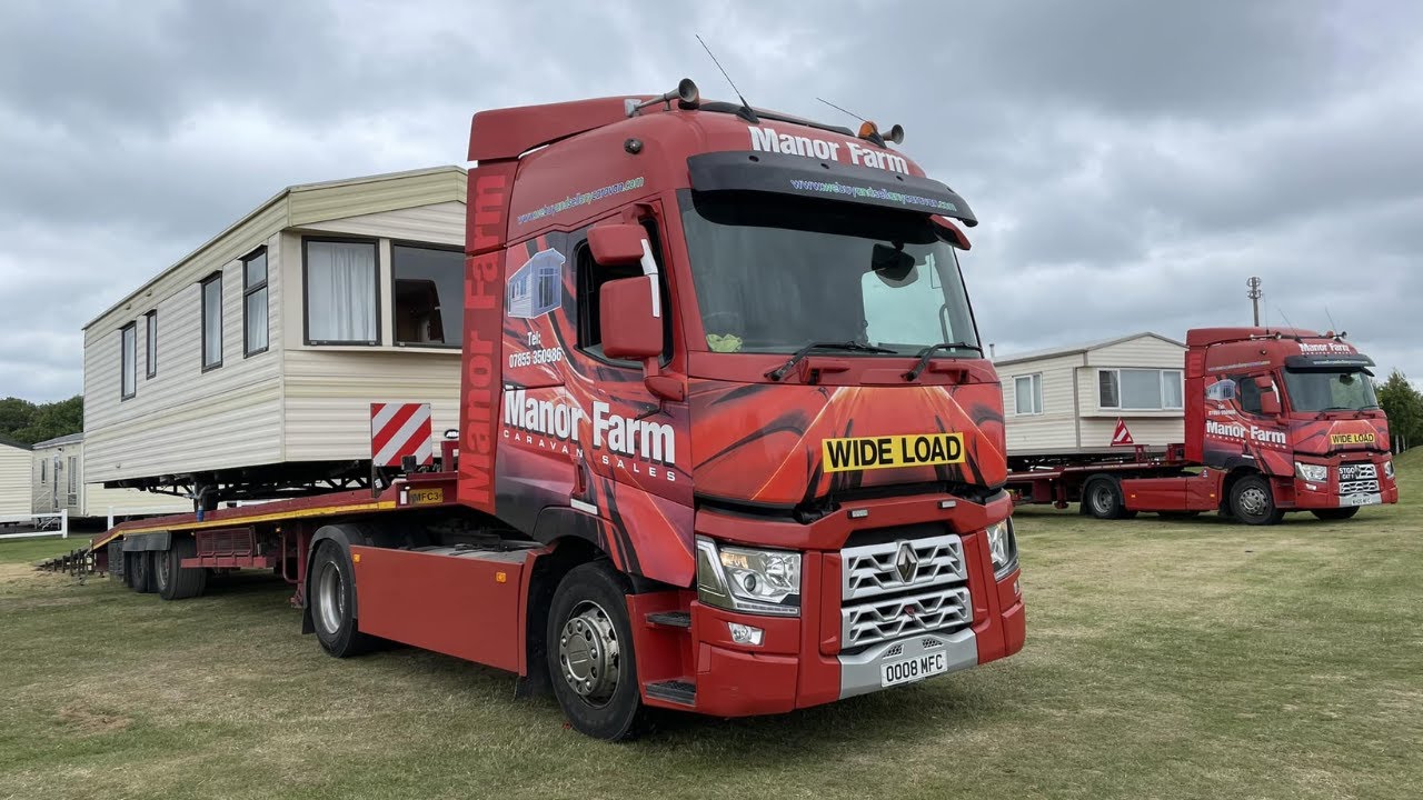Caravans loading onto a truck at The Chase Caravan Park, Ingoldmells ...