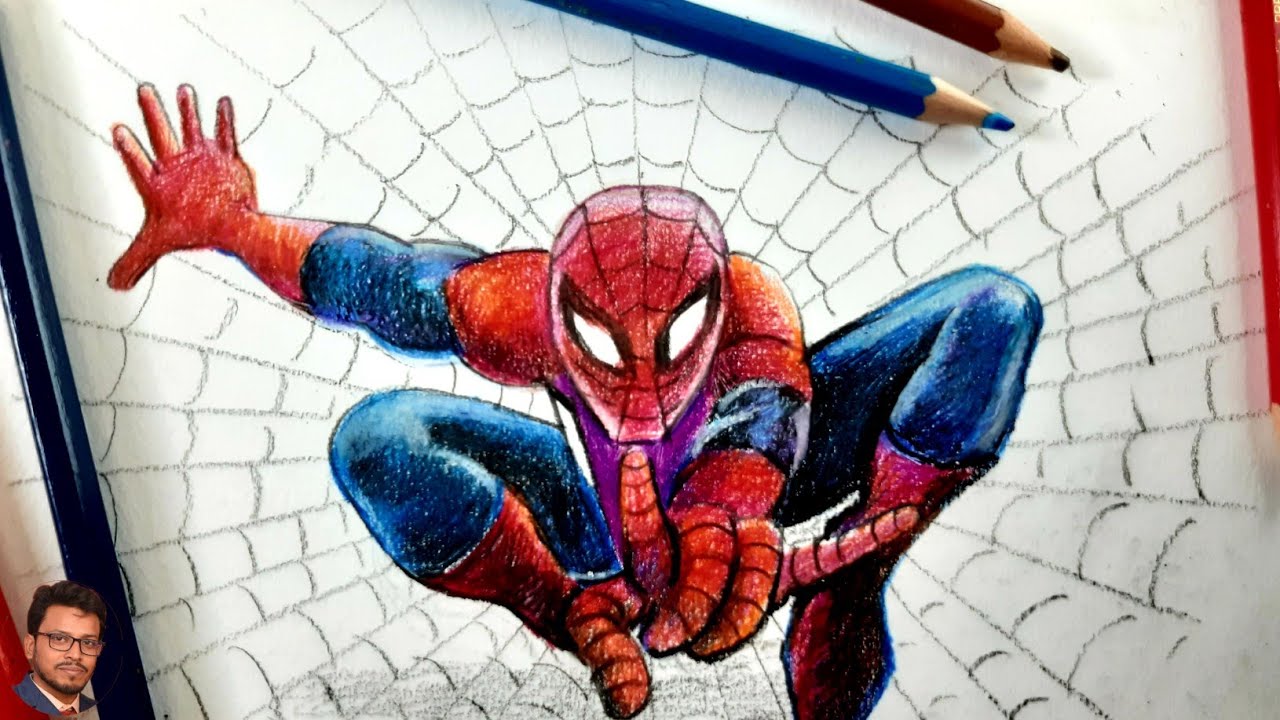 Spiderman drawing with colour pencil/step by step drawing/palash swar ...