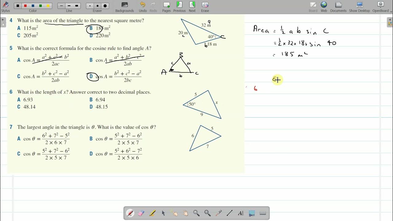 year 12 HSC revision topic 4 Non right angled trig MC qu 4 to 7 - YouTube