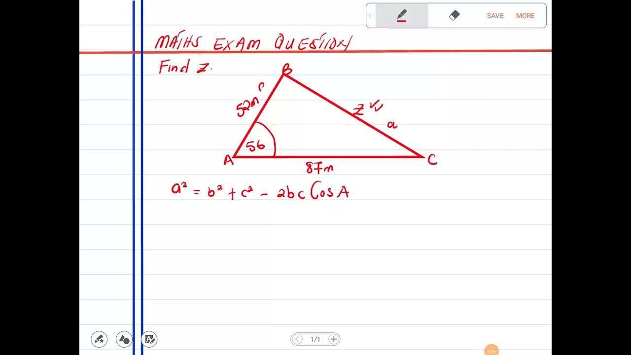 ECZ: Using cosine rule to find missing side ; Trigonometry. Mathematics ...