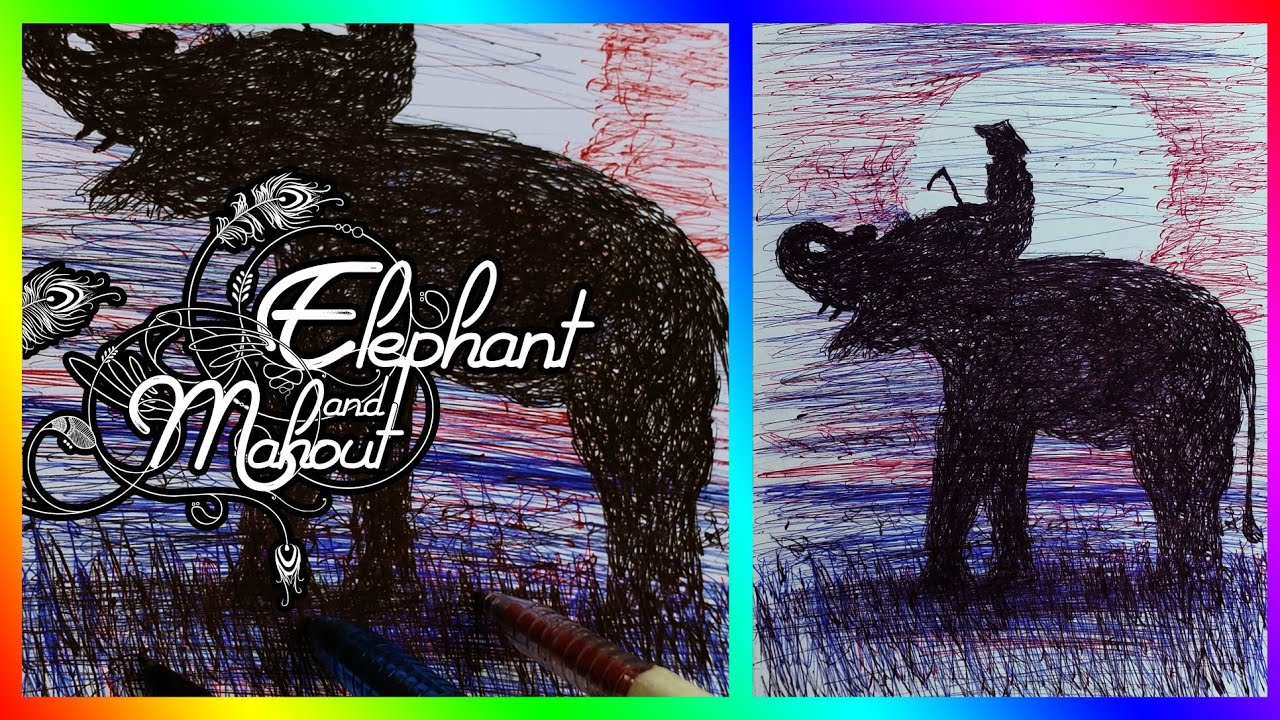 A YOUNG ELEPHANT WITH MAHOUT: BALLPEN DRAWING - YouTube