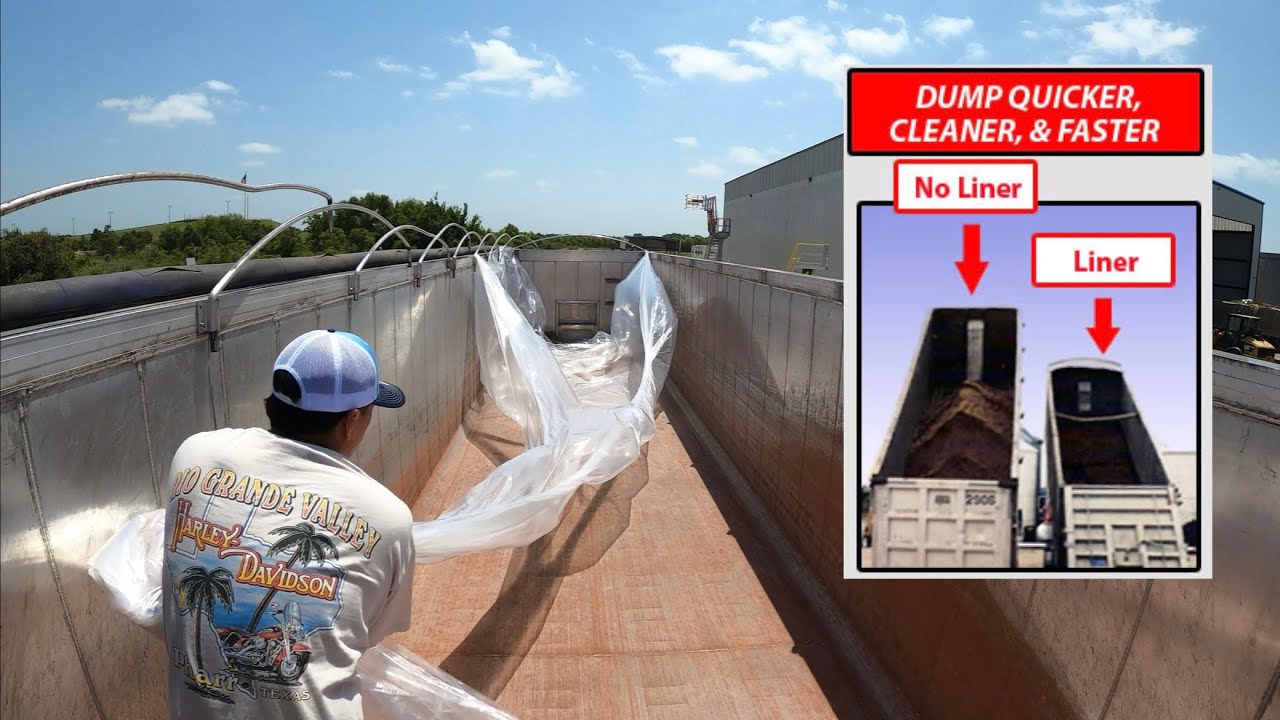 Lining end dump trailer with plastic liner - YouTube