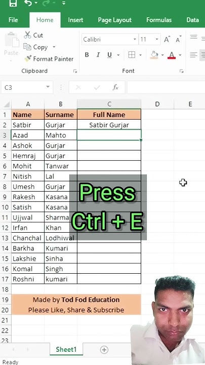 Flash Fill- Full Name- Excel tips & Tricks from ‪@todfodeducation‬ - YouTube
