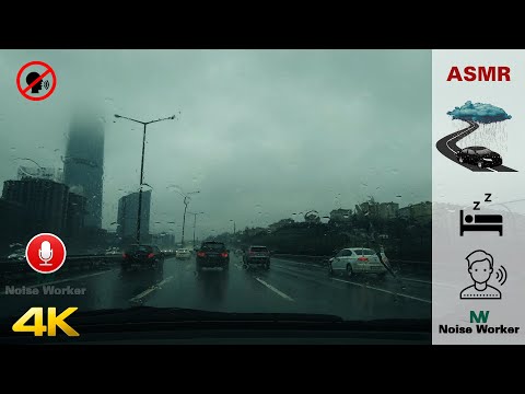 Yağmurlu havada sürüş keyfi. ASMR. Konuşma yok. Müziksiz. Yağmur yağarken araba sürmek. Rahatlatıcı.
