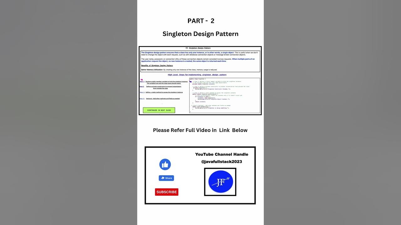 Part-02-Singleton-Design-Pattern #designpatternsinjava #creationaldesignpatterns - YouTube
