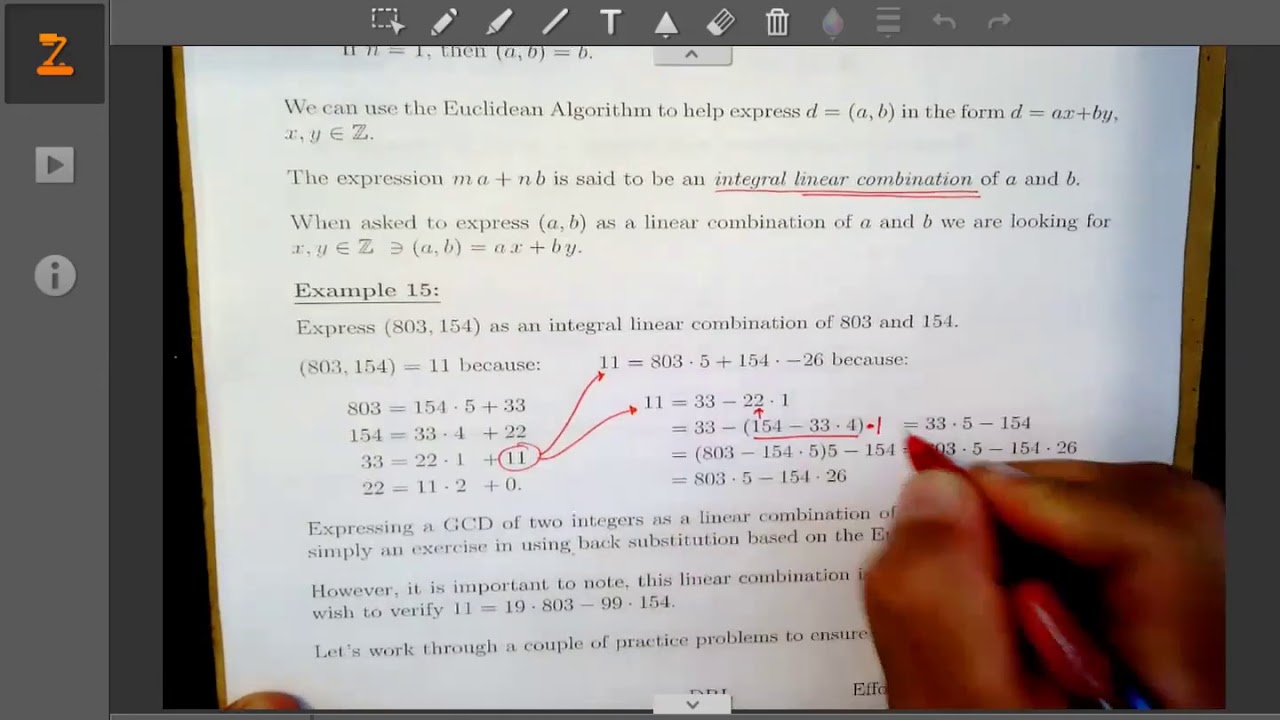 Using The Euclidean Algorithm To Solve Gcd A B Ax By Youtube
