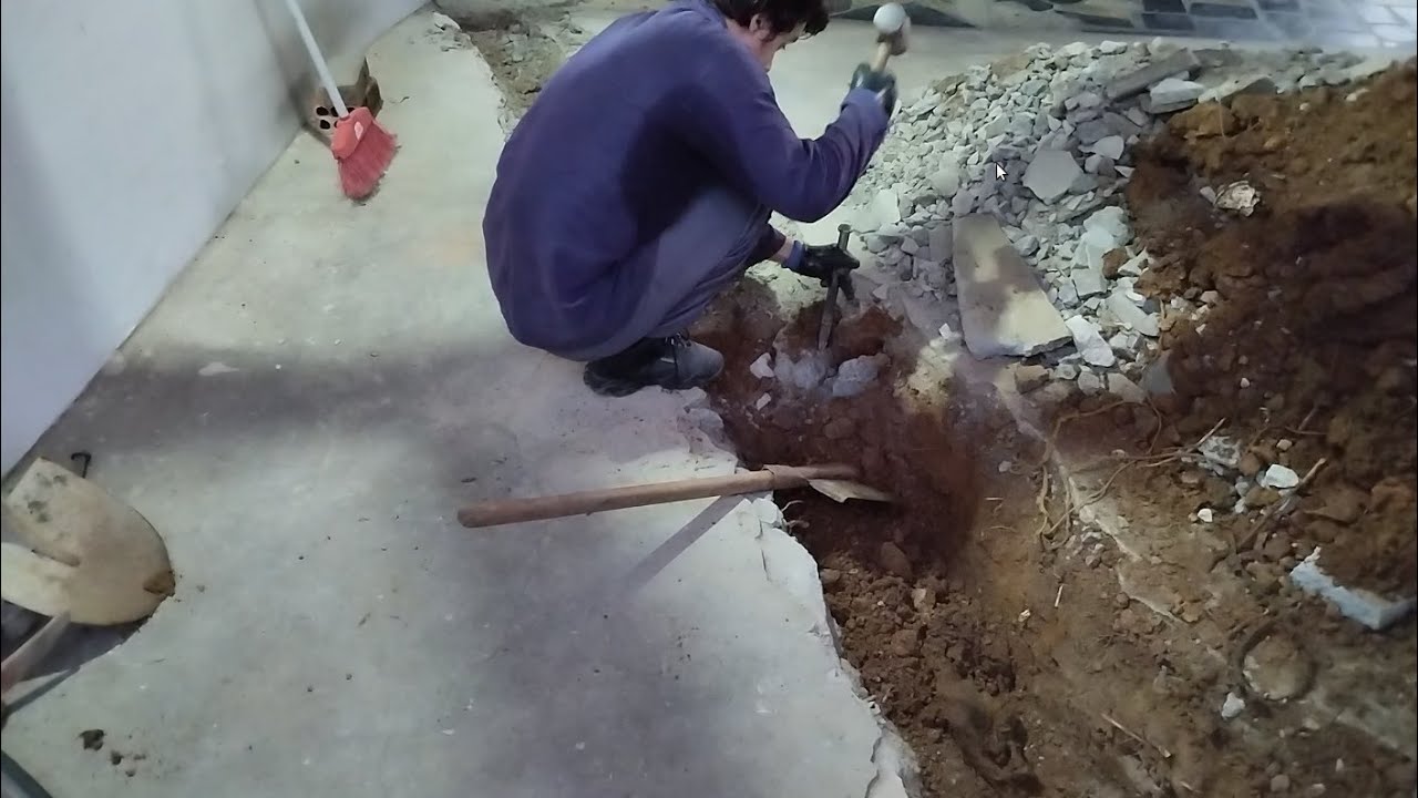 Floor demolition and trench digging p9 - YouTube