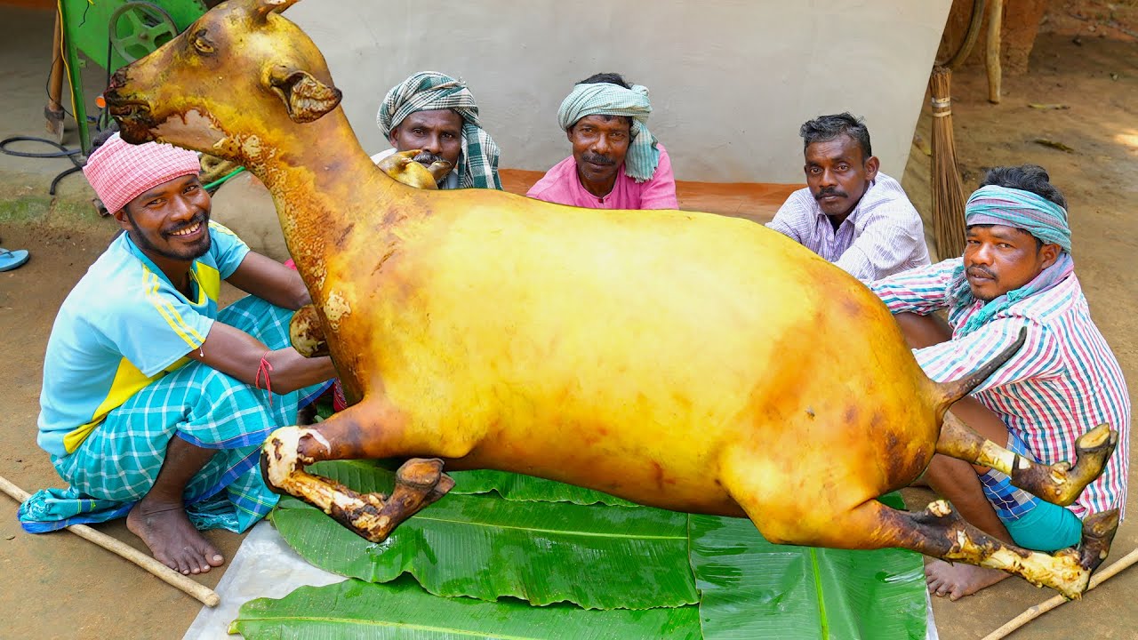 How to Clean and Cook full Goat mutton by tribe people | Full Mutton ...