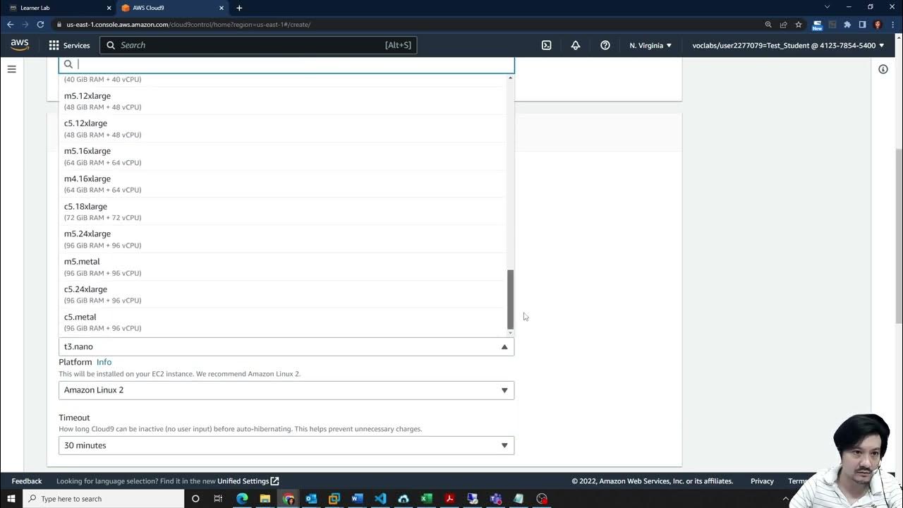 Create Cloud9 in AWS Academy Learner Lab in Nov 2022 with SSH (No SSM as you can't create IAM ...