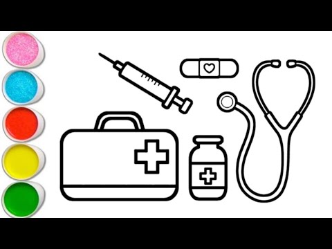 How to Draw a Doctor Set Drawing, Painting and Coloring for Kids Step ...