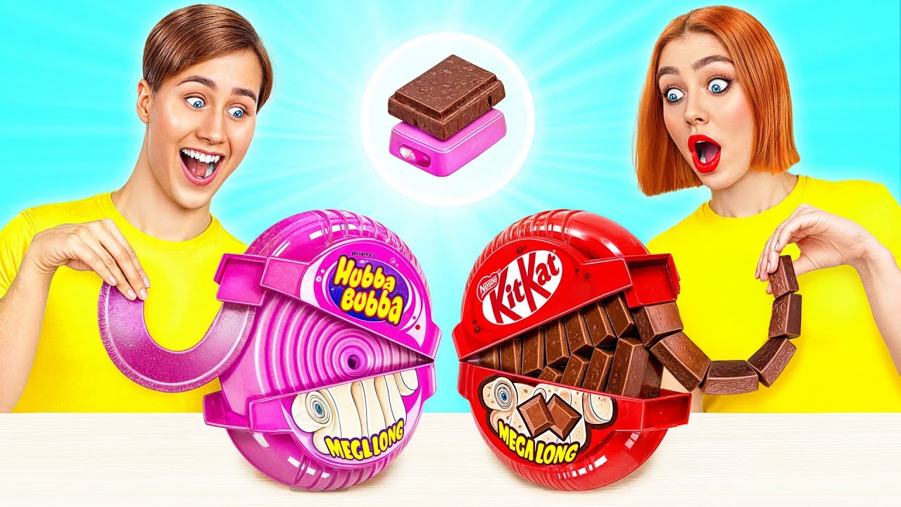Bubble Gum kumpara sa Hamon sa Pagkain ng Chocolate | Nakakatuwang ...