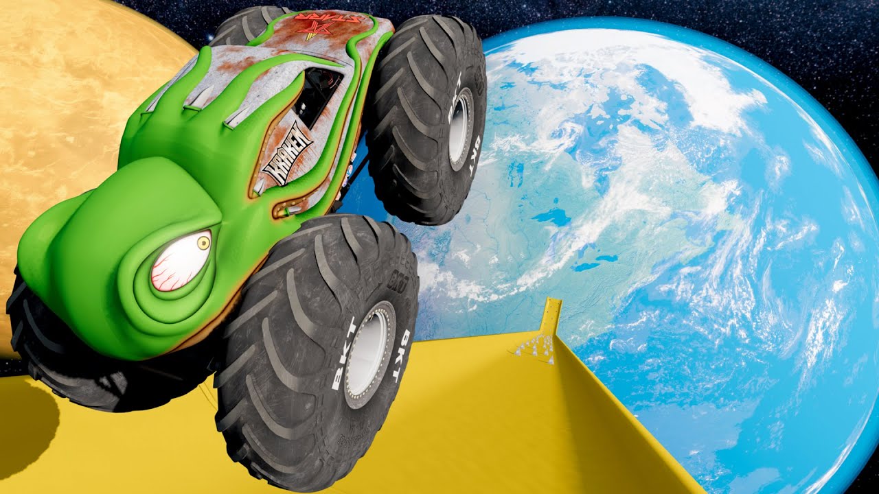 Launching MASSIVE TRUCKS Over PLANETS in BeamNG Drive Mods! - YouTube