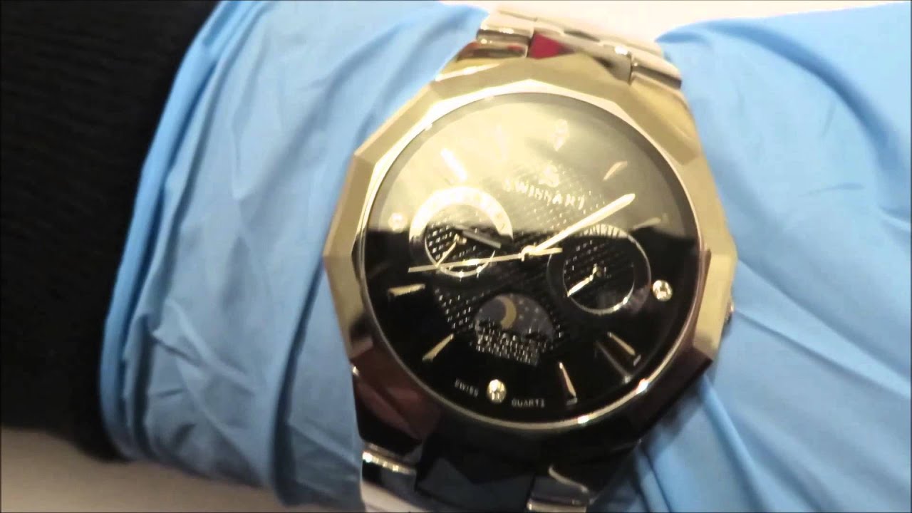 tungsten carbide watch sapphire day date moonphase swiss movement - YouTube