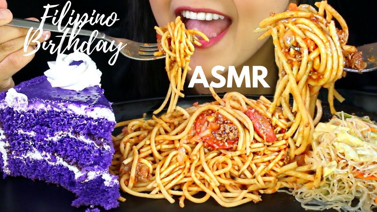 ASMR Ube Cake, Pinoy Spaghetti and Pancit Bihon FILIPINO BIRTHDAY FOOD ...