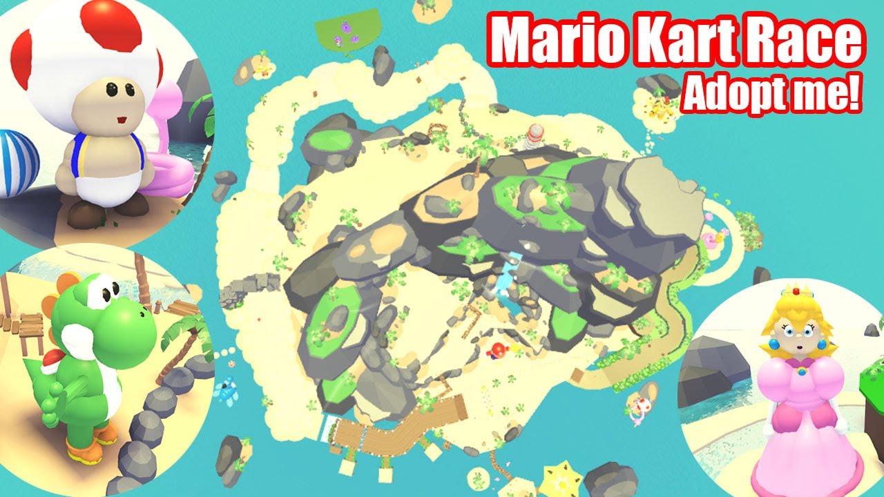 The WHOLE server races on my MARIO KART Race track in Adopt me Roblox ...