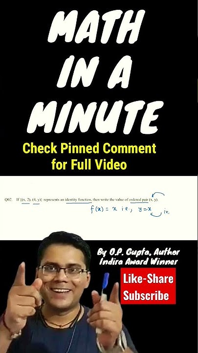 Math IN A Minute - Identity Function | Class 11 Maths Chapter 2 Relations & Functions by O.P ...