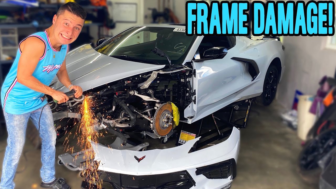 GRINDING on The WRECKED C8 Corvette! - FOUND MORE DAMAGE! - YouTube