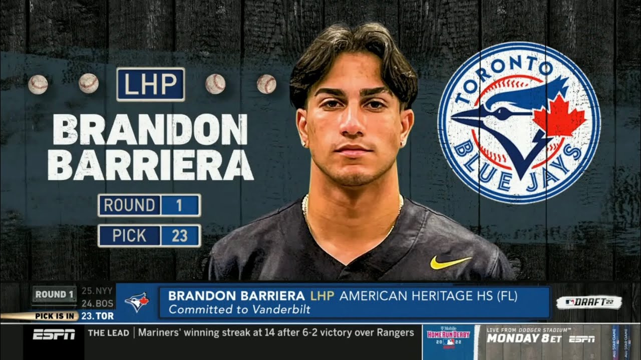 Blue Jays Draft LHP Brandon Barriera (Vanderbilt Commit) with 23rd pick ...